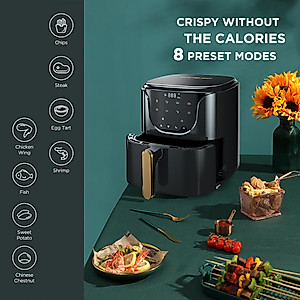 HAUSHOF 5.8 QT Air Fryer Small Oven, Digital Oil-Less Cooker Airfryer, 8 Presets Cooking Functions, Roast, Bake, Reheat, Cook Quikly with Nonstick Tray, Black