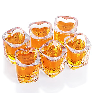 Valeways 2oz Heavy Base Shot Glasses, Sets of 6/Heart Shaped Clear Tequila Shots/Square Shot /Espresso Shot Glass/Bulk Shot Glasses