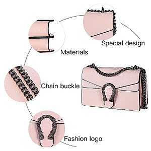 DEEPMEOW Crossbody Shoulder Evening Bag for Women - Snake Printed Leather Messenger Bag Chain Strap Clutch Small Square Satchel Purse（Pink）