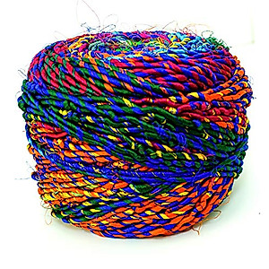 Revolution Fibers Recycled Sari Silk Yarn, Multi-Color Pure Silk Yarn, Made from Handspun Used Sari Fabric Ribbon Scraps, Rainbow Yarn for Knitting, Weaving & Crocheting 100 Grams per Ball (2-Pack)