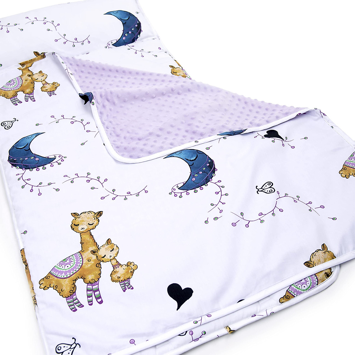 JumpOff Jo - Toddler Nap Mat - Sleeping Bag for Kids with Removable Pillow and Ultra Soft Blanket for Preschool, Daycare, and Sleepovers - Llama & Mama
