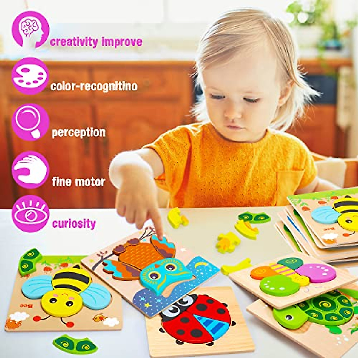 GEPER Wooden Puzzles for Toddlers 1-3, Animal Shape Toddler Puzzles Montessori Toy for 1 2 3 Year Old Boys Girls, Learning Educational Toys for Toddlers Early Development and Activity Toys Gifts