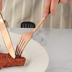 MINGYU Dinner Forks Stainless Steel Set of 12 - Rose Gold 8 Inches Food Grade Titanium Fork Silverware Set Salad Forks Flatware Sets Dishwasher Safe for Home Kitchen Restaurant