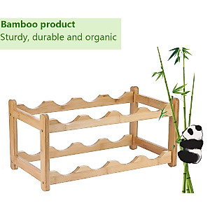 Wine Rack 8 Bottle 2-Tier Eco-Friendly Bamboo Wine Storage Easy-Assembly Space-Saving for Wine Lovers,Kitchen Wine Organizer for Countertop,Pantry, Home,Room Decor,Bar