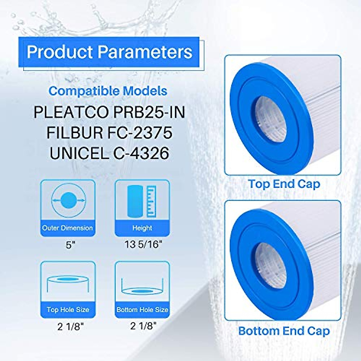 POOLPURE Garden Hose End Pre Filter and PRB25-IN Replacement Spa Filter Suit, Compatible with Unicel C-4326, Guardian 413-106, 3005845, 17-2327, 5X13 Drop in Hot Tub Filter