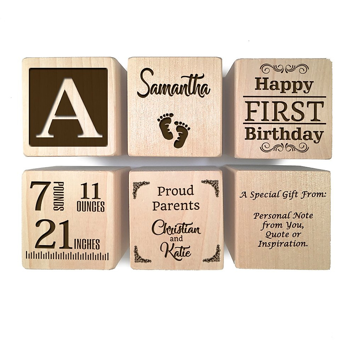 First Birthday Gift for Baby Boy or Girl - Personalized Block - Baby 1st Birthday Gifts - for Baby Girl and Boy Present - First Blocks - Custom Engraved Wooden Year Keepsake Memory Name