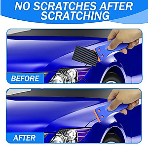 Plastic Razor Blades Scraper, 2 Pcs Plastic Scraper Tool for Car with 100 Pcs Razor Blades for Gasket Remover, Labels Decal and Adhesive Remover for Windows and Glass,Blue