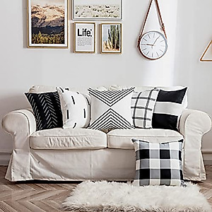 Outdoor Throw Pillow Covers Decorative for Patio Furniture Geometric Farmhouse Cushion Cases 18 x 18 Inch, Set of 2, Black