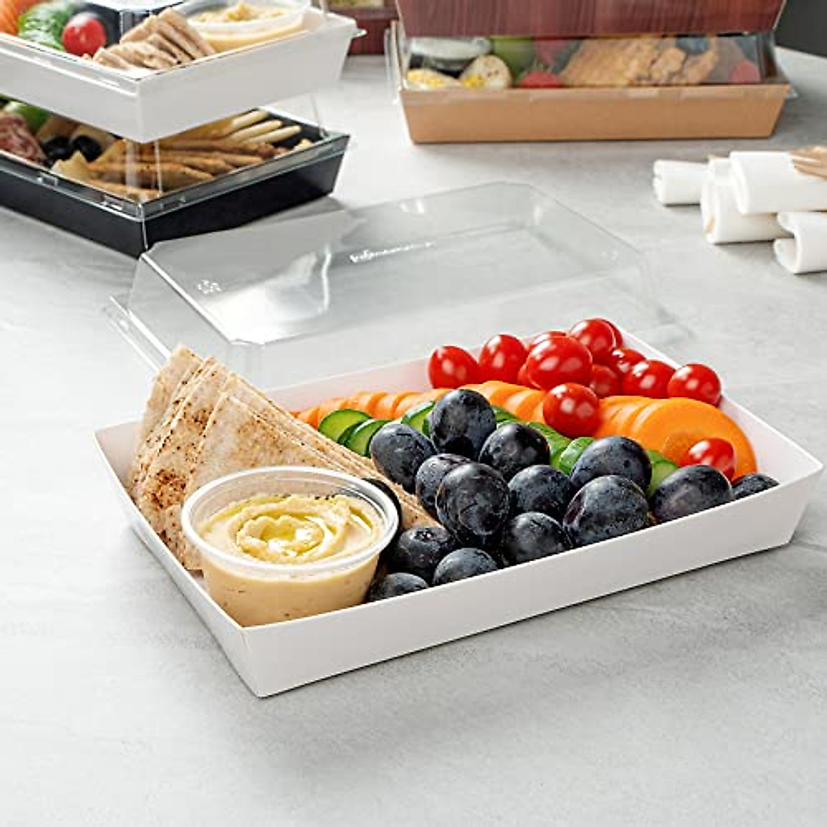 Restaurantware Matsuri Vision 9 x 6 x 1.5 Inch Large Sushi Trays 100 Greaseproof Sushi Packaging Boxes - Lids Sold Separately Disposable White Paper Sushi Containers For Entrees Or Desserts