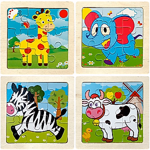 IHOMEINF Toddler Wooden Puzzles for Kids Ages 3-8, Montessori Toys for 3 4 5 6 7 8 Year Old, 4 Pack Animal Jigsaw Puzzles Set Preschool Learning Toys Boys Girls Gifts (Animals Puzzles 9 Pcs)