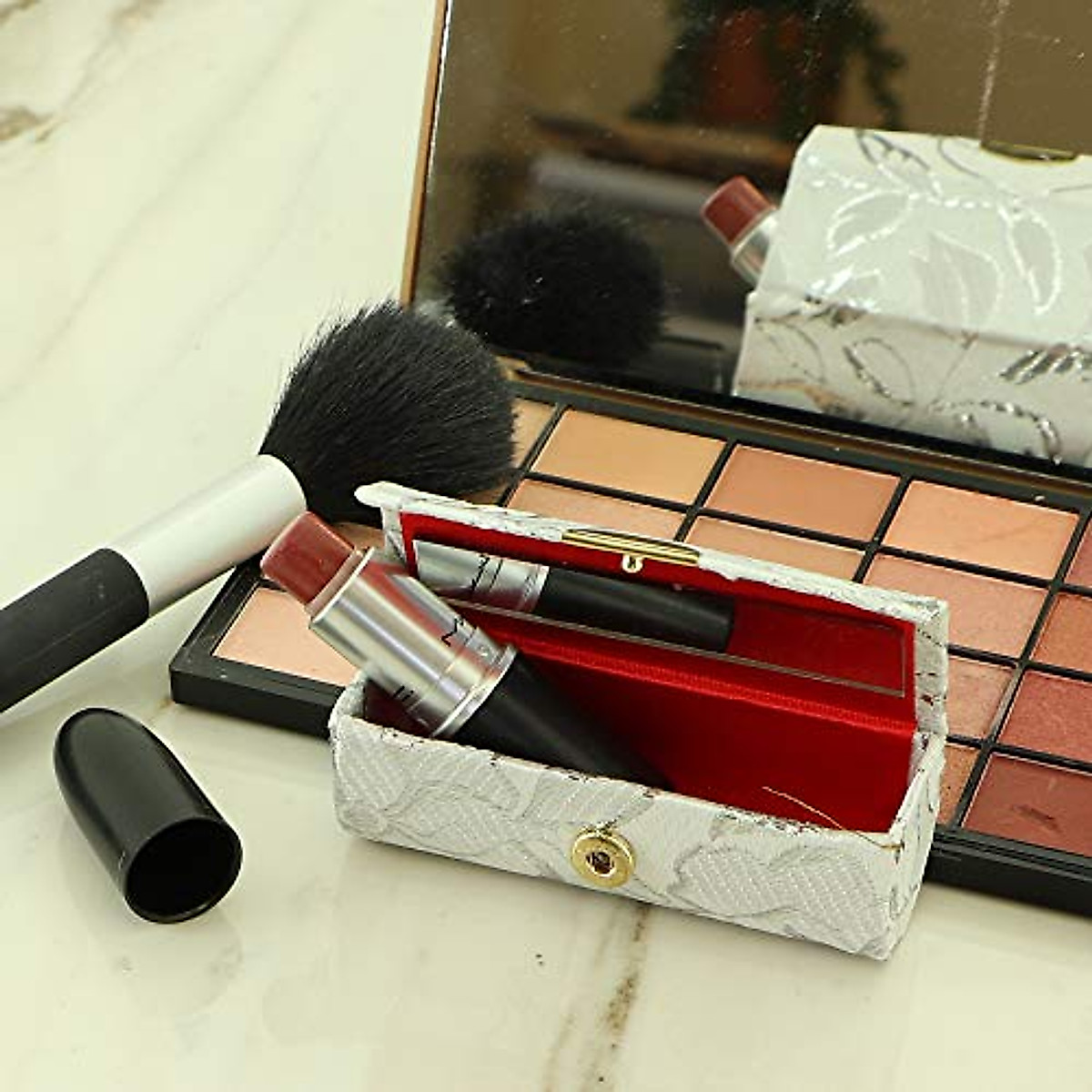 Elegant Ladies Lipstick Case with Mirror Purse Lip Stick Holder - Set of 2