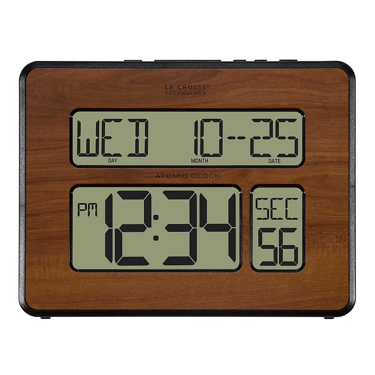 La Crosse Technology 513-1419-WA-INT Atomic Large Full Digital Calendar Clock, Walnut, 9.84"L x 1.14"W x 7.48"H
