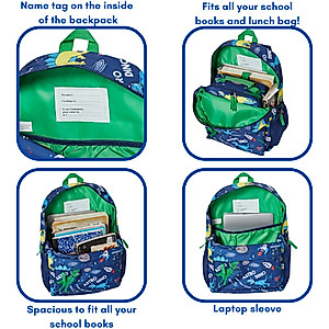 RALME 16 Inch Dinosaur Backpack with Lunch Box Set for Boys or Girls, Value Bundle, Blue