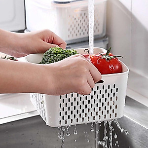 Fruit Storage Containers For Fridge Organizer Vegetable Fresh Food Keeper Produce Saver Refrigerator Reusable 4 Pack Box Multi-Size Large Capacity with Lid & Colander for Home Kicthen Travel Set
