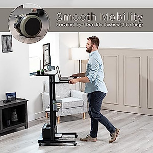 VIVO Mobile Height Adjustable Table Stand Up Desk with Storage, Computer Workstation Rolling Presentation Cart, Black, CART-V02DB