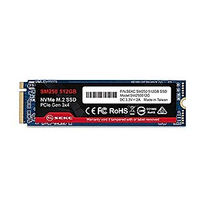 SEKC SM250512G 512GB NVMe M.2 2280 PCIe Gen 3x4, Solid State Drive R/W CDM Up to 1700/1500 MB/s, (Atto) Up to 3300/3100 MB/s, Internal SSD