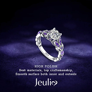 Jeulia 4.3 Carat Personalized Sterling Silver Butterfly Rings for Women Purple Amethyst Birthstone Bridal Rings Set Round Cut Wedding Engagement Promise
