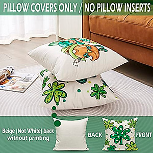 CARRIE HOME St Patricks Day Gnome Throw Pillow Covers 18x18 Set of 2 Green Lucky Shamrock Pillow Covers Saint Patricks Day Gnome Decor for Home Couch and Sofa