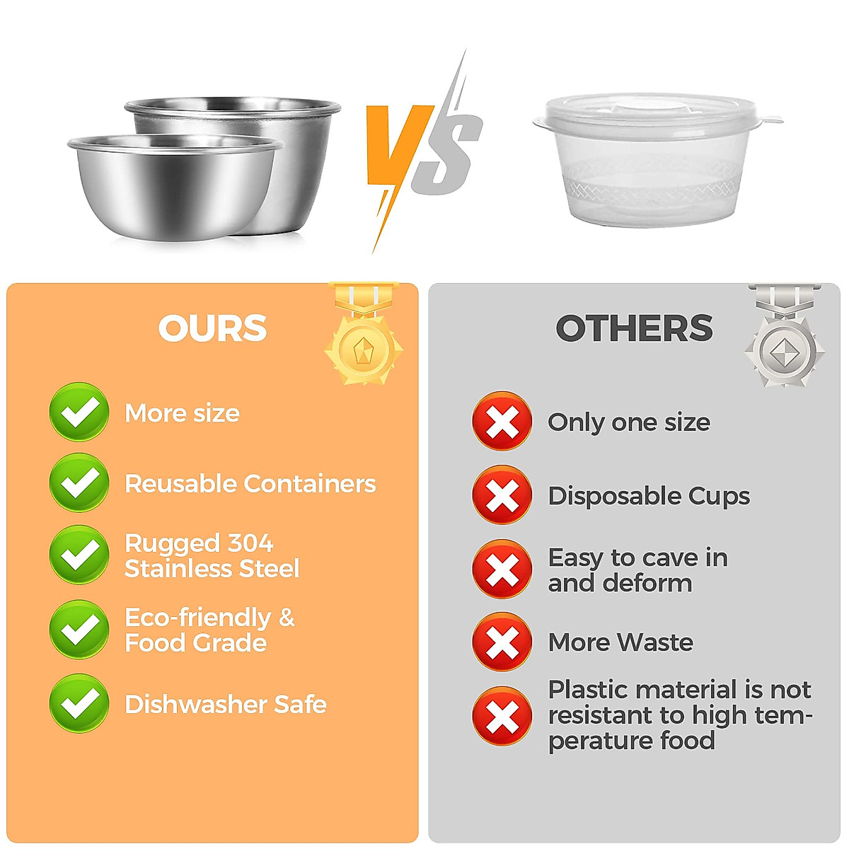 5×1.6oz Salad Dressing Container To Go for Lunch Box, Small Condiment Containers with Lids, Mini Stainless Sauce Cups Snack Food Storage Meal Prep Containers Reusable Bento Box Accessories Kids Adult