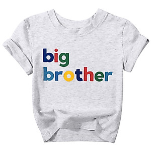 Big Brother Shirt Toddler Baby Boys Promoted to Big Brother Announcement T-Shirt Big Bro Short Sleeve Cotton Tee White Grey
