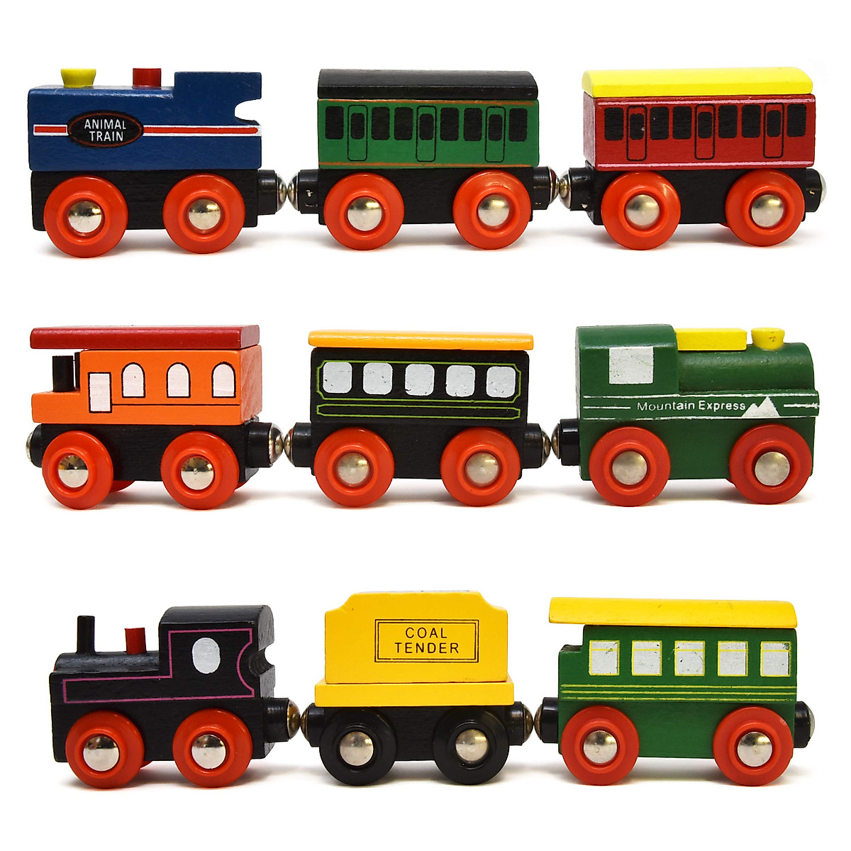Number 1 in Gadgets Wooden Train Cars - 9 Piece Collection of Magnetic Trains and Wood Engine and Vehicles Compatible with All Major Brands, A Deluxe Railway Set for Toddlers Kids Boys and Girls