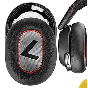 Geekria QuickFit Protein Leather Replacement Ear Pads for Plantronics BackBeat PRO 2, BackBeat PRO 2 Special Edition, Voyager 8200 UC Headphones Ear Cushions, Headset Earpads, Ear Cups (Black/Red)