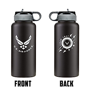 32oz Air Force Stainless Steel Insulated Water Bottle with Engraved USAF Logo - Air Force Gifts for Veterans | Disabled USMC Vet Owned SMALL Business