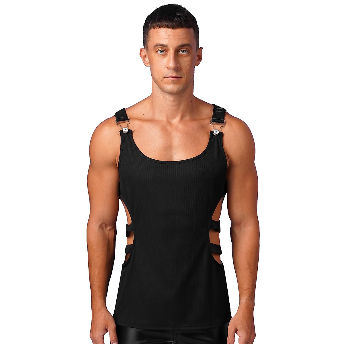 Hansber Men's Hollow Out Side Tank Top Compression Athletic Muscle T-Shirt Rave Vest Clubwear Type A Medium