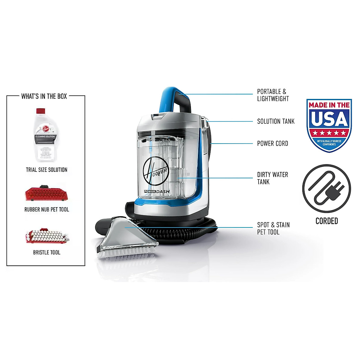 Hoover CleanSlate XL Deep Cleaning Carpet + Upholstery Spot Cleaner Machine with Specialized Tools, Permanent Stain Remover, Pair with Hoover Portable Spot Cleaner Solution