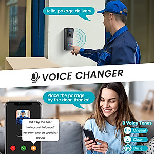 XTU Doorbell Camera with Chime, Video Doorbell Wireless with Motion Zones Customization, Voice Changer, PIR Human Detection, No Monthly fees, Battery-Powered Smart WiFi Doorbell for Home Security