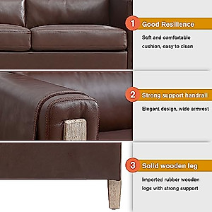 Nicemoods 79.5" PU Leather Sofa Couch with 2 Side Storage Pockets,3 Seater Sofa with Rubber Solid Wood Base&Legs,Soft Cushions,Thick Backrest,Couches for Living Room/Office/Apartment (Brown)