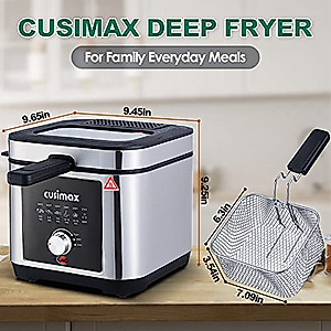 Deep Fryer CUSIMAX Electric Deep Fryer with Basket and Drip Hook, 2.6Qt Oil Capacity Fish Fryer, Removable Lid with View Window and Filter, Stainless Steel fryers, 1200W