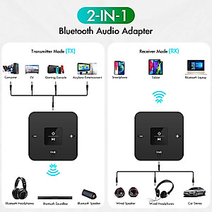 Giveet Bluetooth Transmitter Receiver for TV to Headphones, 2-in-1 Bluetooth V5.0 Adapter w/Volume Control, Optical RCA AUX for PC/DVD/MP3/Home Theater, 25Hrs Playtime, Pairs 2 Devices Simultaneously