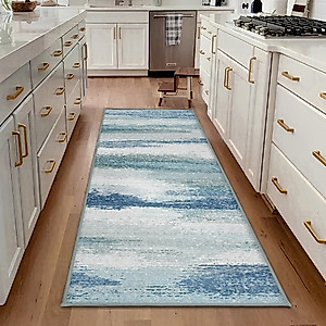 Nafell 2x6 Bedroom Runner Rug-Blue Modern Abstract Washable Kitchen Rug, Non-Slip Runner Rug with Rubber Backing for Hallway, Laundry Room, Entryway,Home Decor