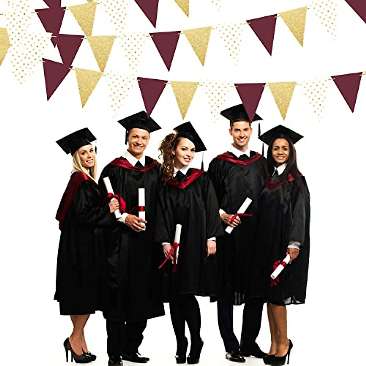 Graduation Party Decorations 2023 Maroon Gold/Birthday Party Decorations for Women Burgundy Gold Polka Dot/2pcs Triangle Bunting Banners for Burgundy Gold Birthday Party/Rustic Wedding Decorations