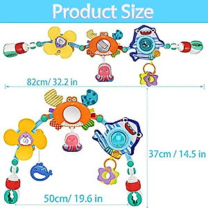 FBesteam Baby Stroller Arch Toy - Infant Car Seat Toys Adjustable Mobile Activity Arch with Play Accessories, Sensory Travel Crib Bouncer Bassinet Toys for Toddler Boy Girl 0 3 6 9 12 24 Months (Crab)