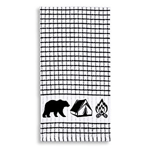 Cackleberry Home Wilderness Camping Terrycloth Kitchen Towels Windowpane Check Fabric, Set of 4 (Black)