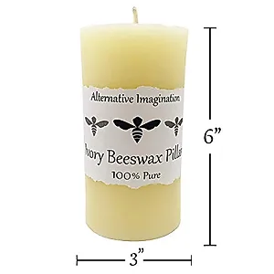 Alternative Imagination 100% Pure Beeswax Pillar Candle, White Ivory (3x6 Inch), 80 Hour, Hand-Poured, Made in USA