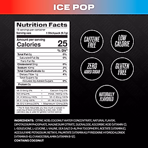 PRIME HYDRATION+ Sticks ICE POP | Hydration Powder Single Serve Sticks | Electrolyte Powder On The Go | Low Sugar | Caffeine-Free | Vegan | 16 Sticks