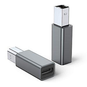 USB C Female to Printer Male Adapter (2-Pack), USB Type C to USB B Convert Connector Support Data Sync Compatible with Brother HP Canon Lexmark Epson Dell Xerox Samsung etc and Piano DAC (Grey)