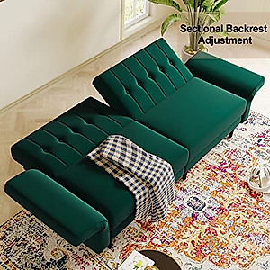 Belffin Velvet Convertible Futon Sofa Bed Memory Foam Futon Couch Sleeper Sofa Green
