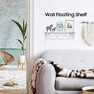 Wall Mounted Shelf, White Carved Shabby Chic Filigree Style Shelves Design Wall Shelf for Home, Bedroom, Study (S)