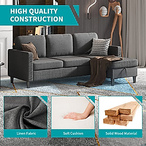 BALUS Sillones para Sala Convertible Sectional Sofa Couch,3-seat L-Shaped,Reversible Modern Couch with Movable Storage Ottoman Chaise, Free Combination Sofa for Living Room and Office（Dark Gray）