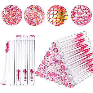 80 Pieces Disposable Mascara Brushes Tubes Set, 40 Diamond Empty Mascara Wand Tube with 40 Eyelash Brush Spoolies Makeup Tool for Eyelash Extension(Pink)