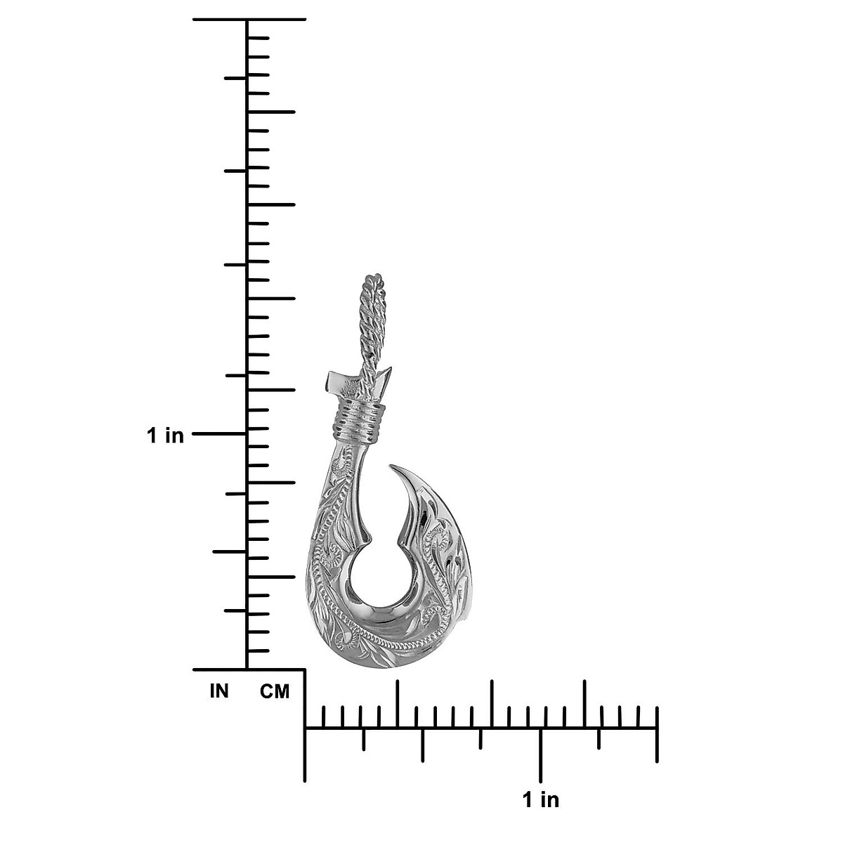 Sterling Silver Hand Engraved Reversible Hawaiian Fish Hook Pendant
