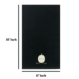 Halloween Fingertip Towels: Plush Black Towels with Embroidered White Pumpkin Boo Design, 2 Piece Set, 11" x 18" Inch (Boo)