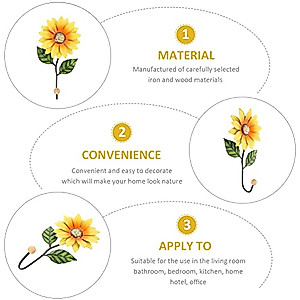 YARNOW Wall Hooks Wall Mounted Art Flower Hook Vintage Metal Sunflower Hooks Keys Aprons Kitchen Wall Hangers for Hanging Coat Hat Key Towel Vintage Hanger Yellow
