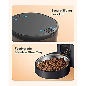 Automatic Cat Feeders,Katalic Clog-Free 4L Cat Food Dispenser with Sliding Lock Lid Storage Timed Feeder for Cat and Dogs with Voice Recorder, Programmable Meal & Portion Automatic Feeder (Gray black)