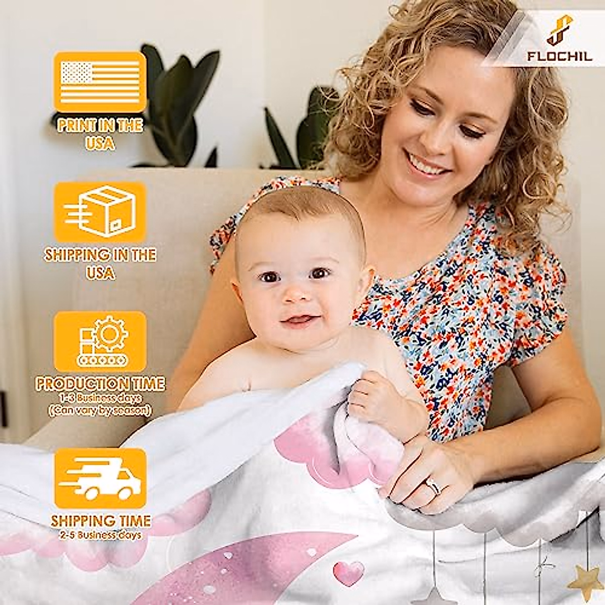 FLOCHIL Personalized Baby Blankets, Custom Baby Blanket - Baby Blanket with Name for Girls, Best Gift for Baby, Newborn Elephants Plush Fleece (30x40)