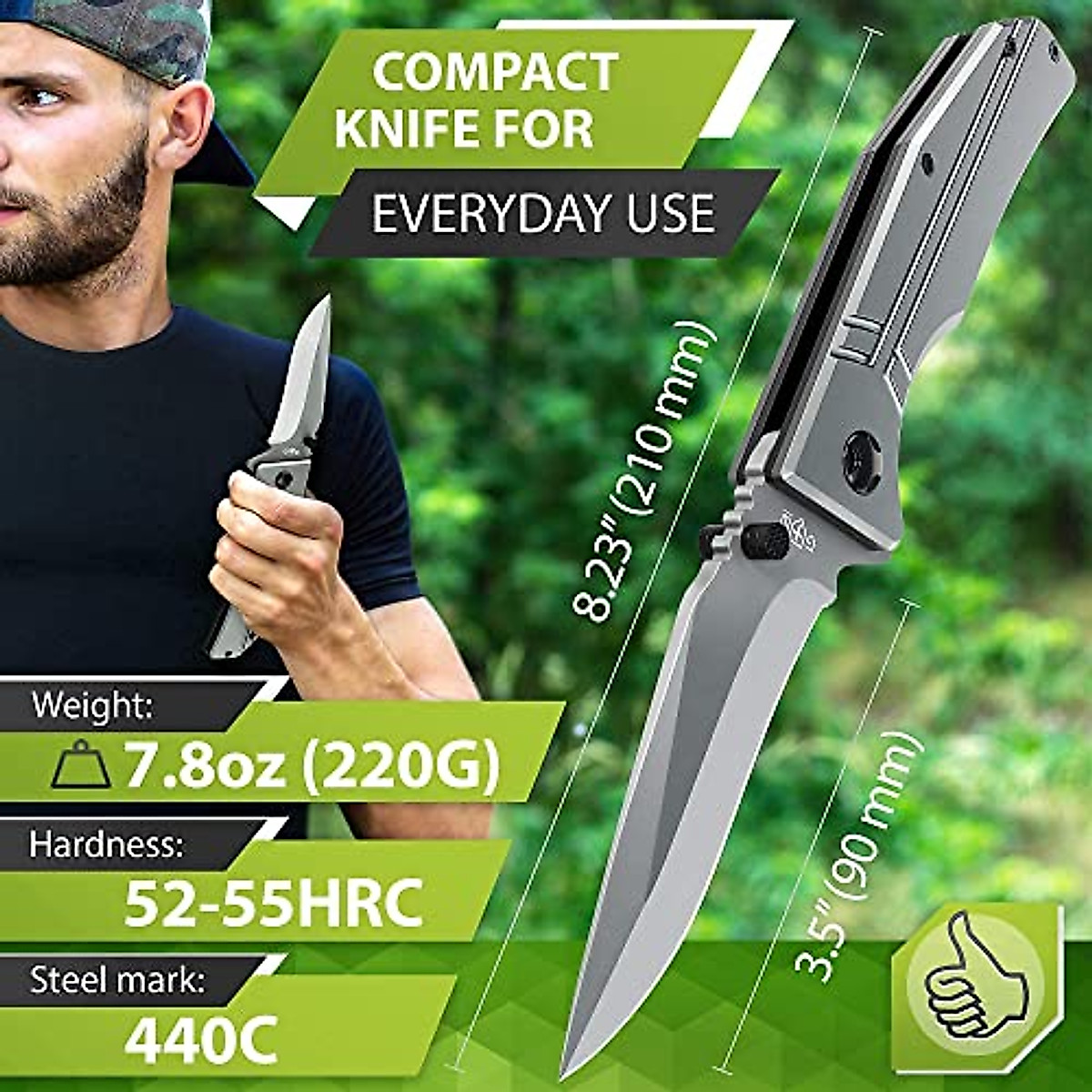 Bundle of 2 Items - 3,5" Blade Pocket Knife - Sharp Folding Knives for Men Women - Tactical Survival Camping Hunting Knofe - Best Pocket Knife for Urban Work Hobby Unboxing - Stocking Stuffers